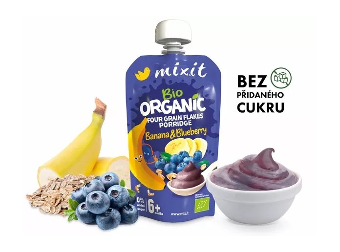 Bio Kapsička 4-zrnná kaše s borůvky a banánem 110g Mixit