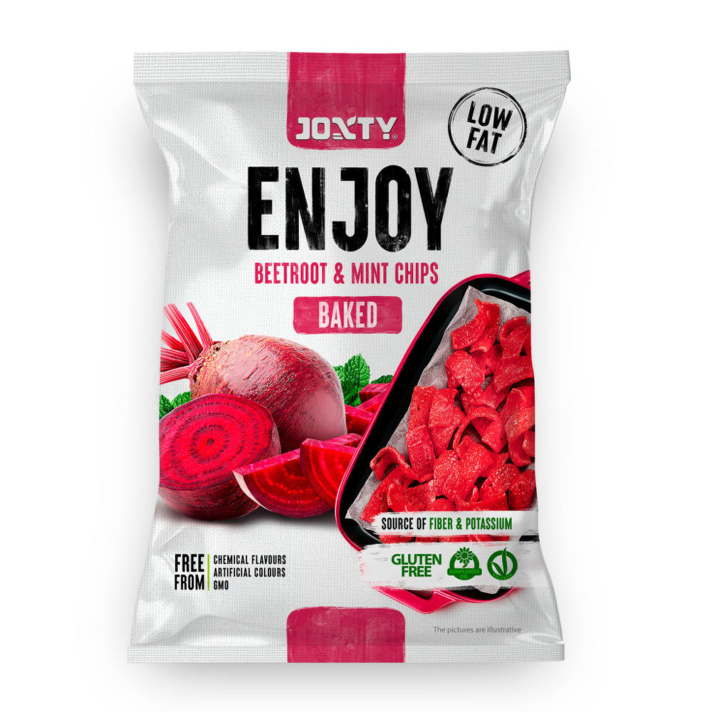 Pečené bramborové chipsy s červenou řepou a mátou 40 g Joxty Enjoy Chips